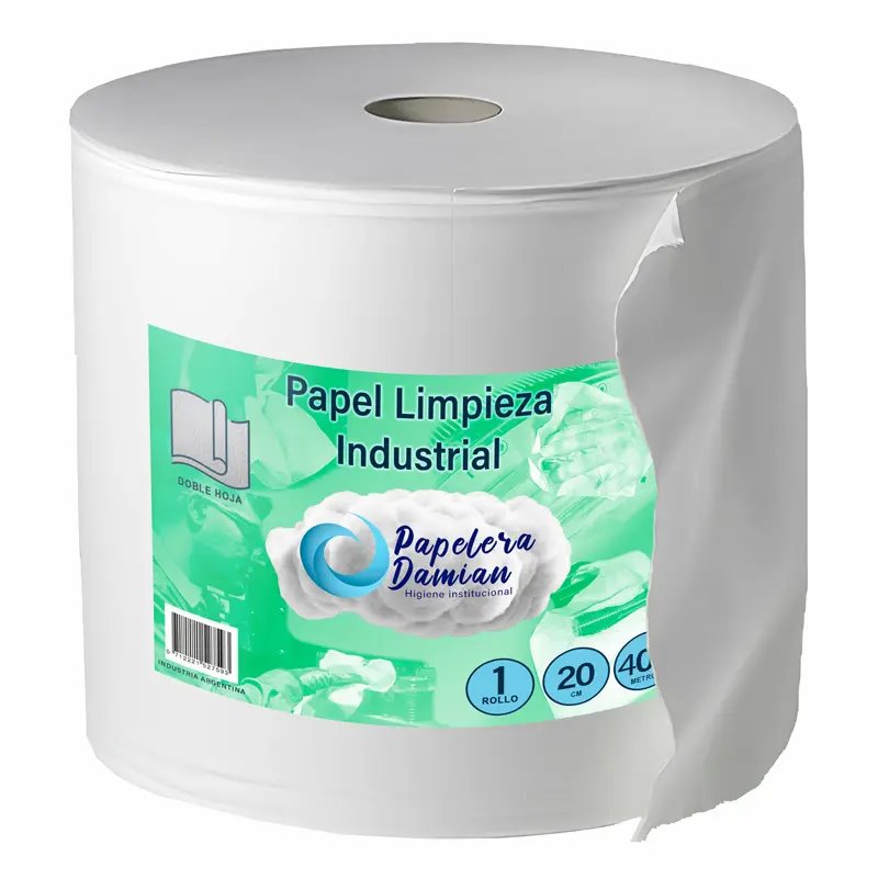 Rollo de papel industrial blanco puro 20cm limpieza eficaz