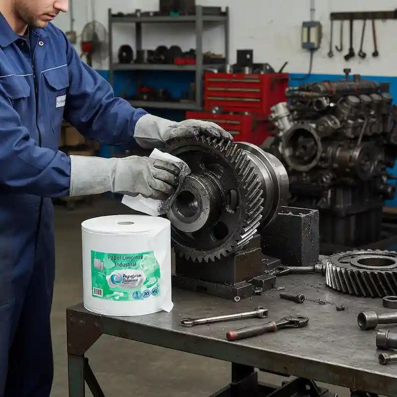 Rollo de papel industrial blanco puro 20cm limpieza eficaz